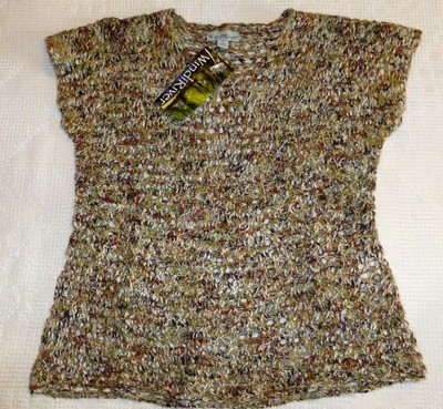 Windi River Womens S Sweater Pullover Open Work Crochet Rust Brown Gold ...