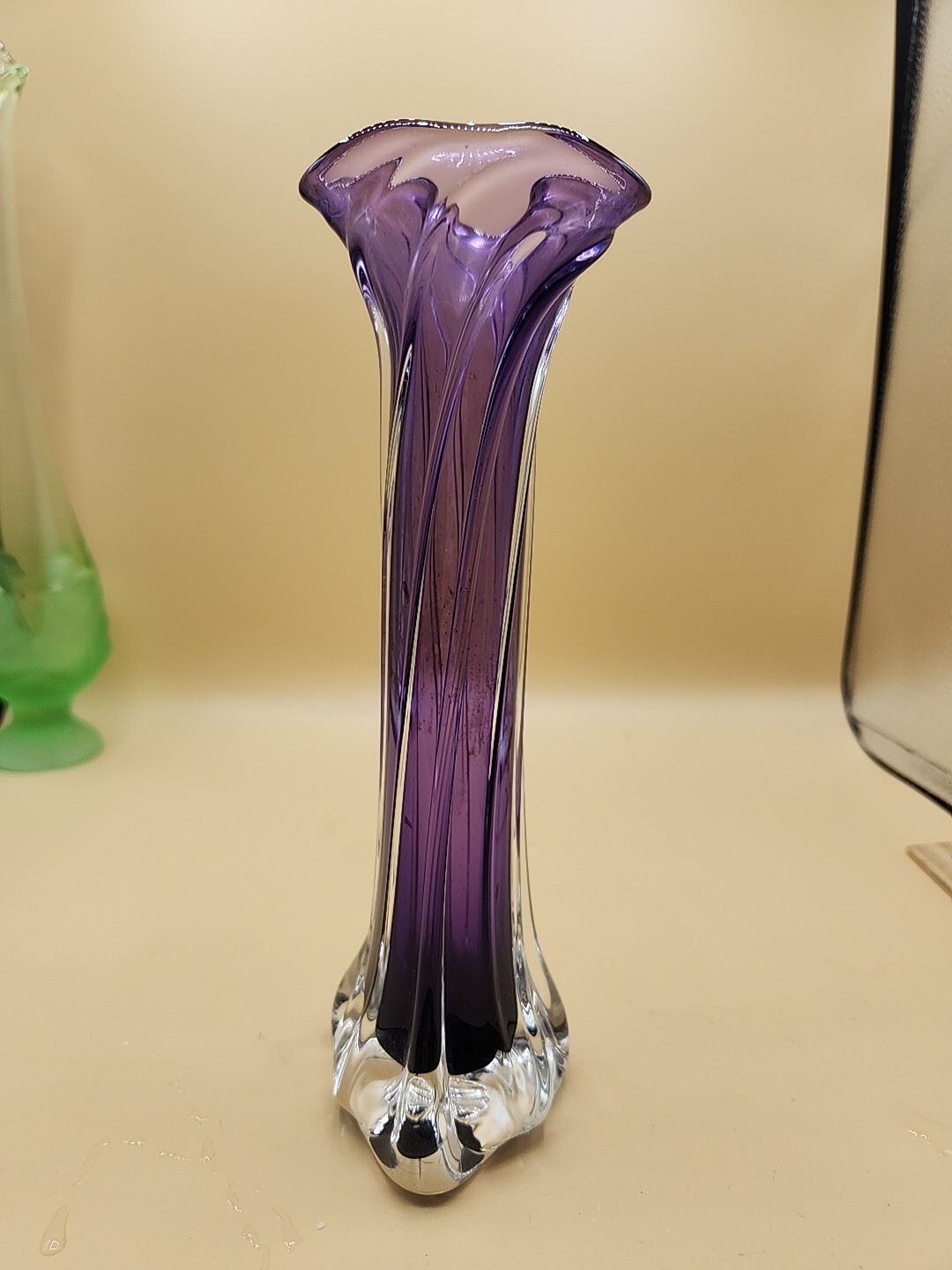 Ed Branson 2007 Swung Vase Purple Cased In Clear 8 1/2in Signed And ...