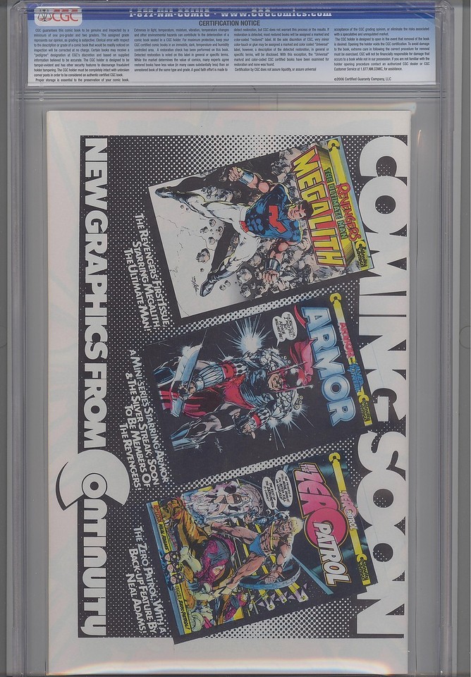 Zero Patrol #1 CGC 9.6 1984 Continuity Comic Neal Adams, Megalith ...