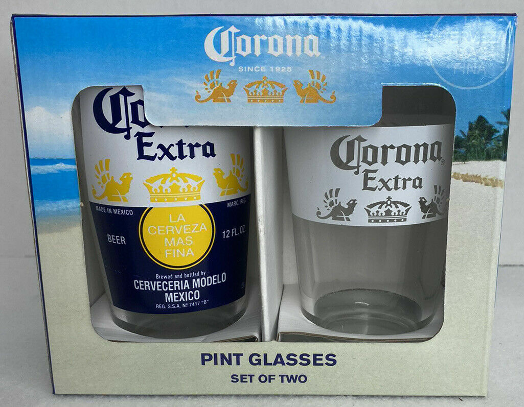 Corona Extra Beer Bar Beer Pint Glasses Set of 2 - Brand New Great Gift ...