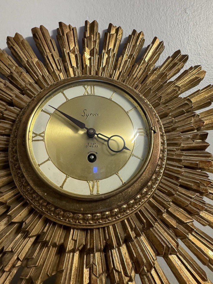 Syroco Wood Vintage Atomic Starburst Watch Wall Clock 16” | eBay