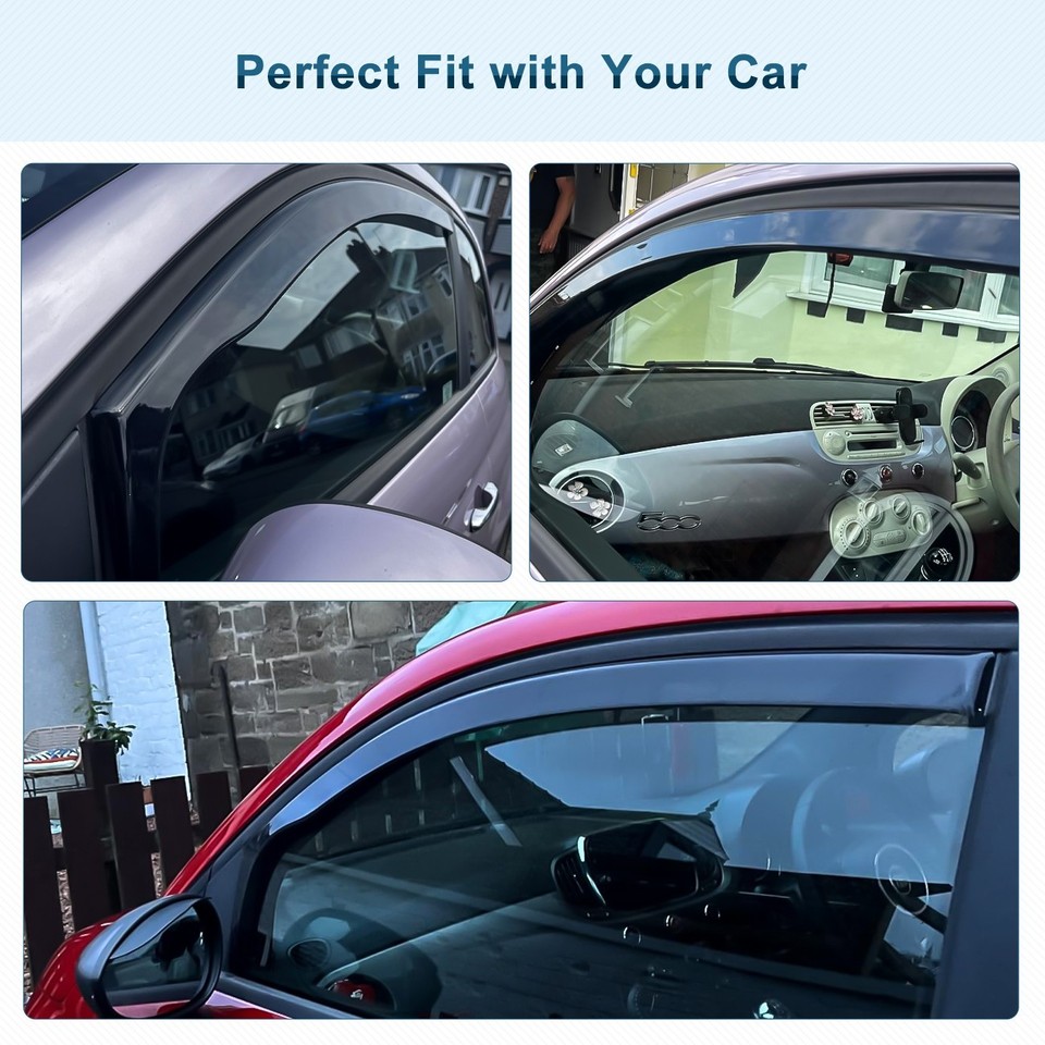 Wind Deflectors FOR FIAT 500 or Fiat ABARTH 3-doors 2007-on 2pc Tinted ...