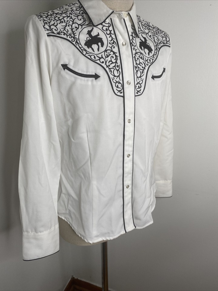 Vintage Roper Denver Men Western Shirt XL Embroidered Pearl Snap Cowboy ...
