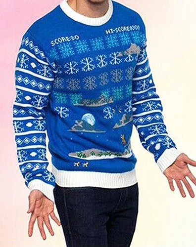 SPACE INVADERS Ugly Christmas Sweater SZ S Blue Vtg Video Game Atari ...