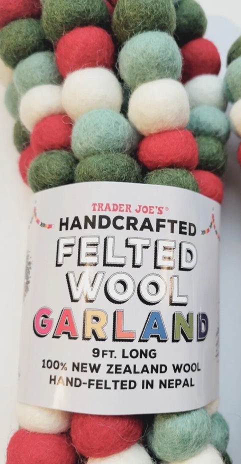 Trader Joe's Handcrafted Felted Wool Garland 9ft Green Red White NEW | eBay