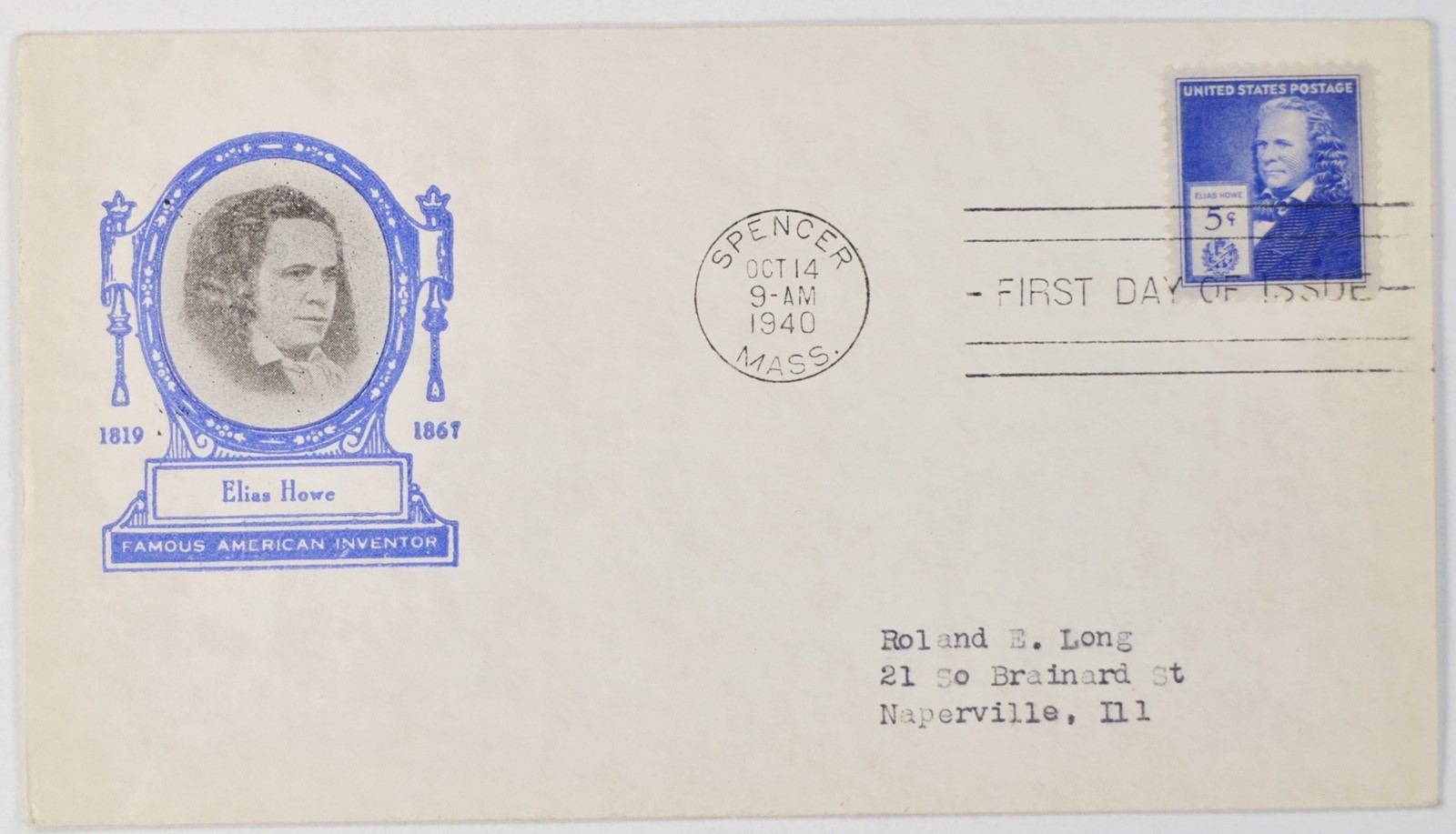 FDC FIRST DAY COVER Scott #892 1940 5c Elias Howe Stamp | eBay