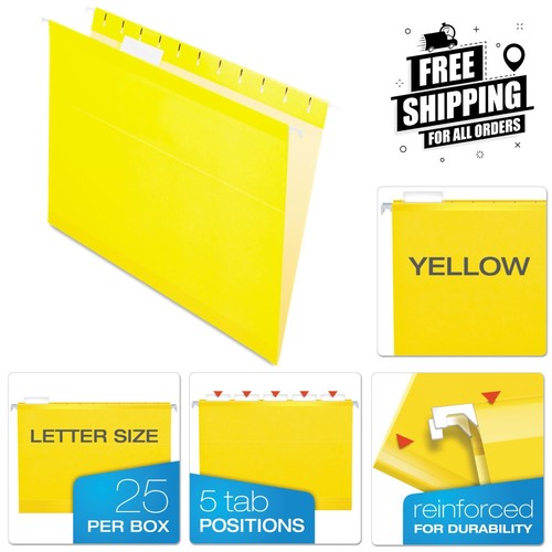 Color-Coded Organization with 25 Yellow Hanging File Folders ...