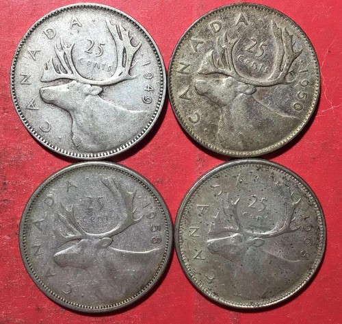 1949 1950 1958 & 1968 Canada "Moose" SILVER 25 CENTS Set of 4 Different ...