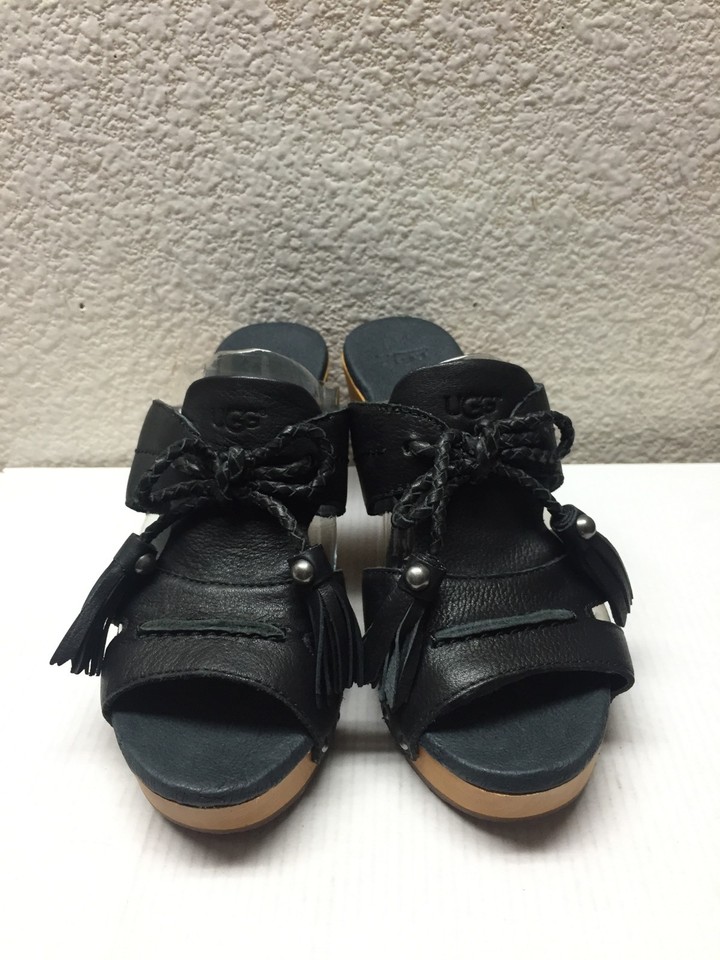 UGG SHAELYN BLACK OPEN PEEPTOE LEATHER CLOG SHOE US 7 / EU 38 / UK 5.5 ...