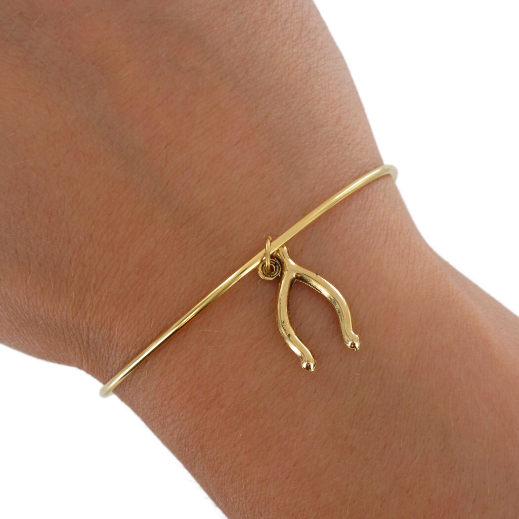 Ky & Co Gold Tone Wish Bone Good Luck Charm Bangle Bracelet USA Made ...