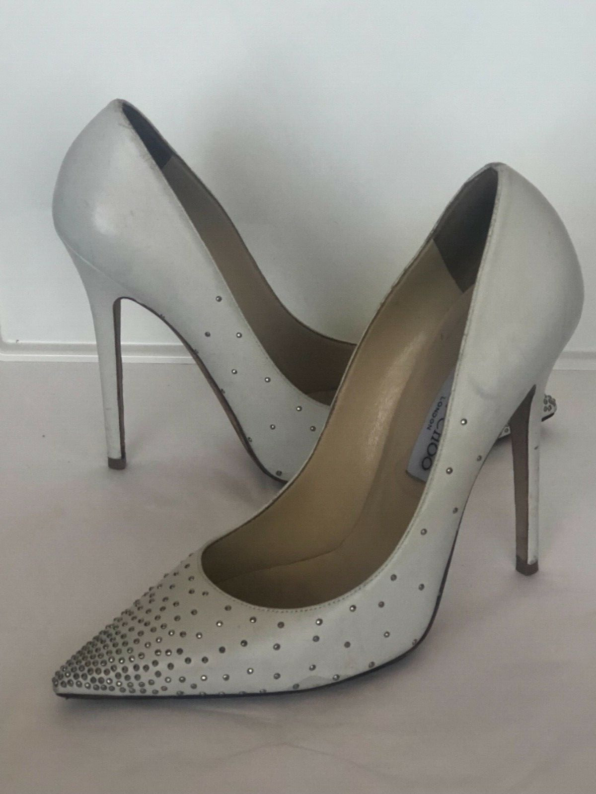 JIMMY CHOO Anouk Heels White Nappa Leather Silver S… - Gem