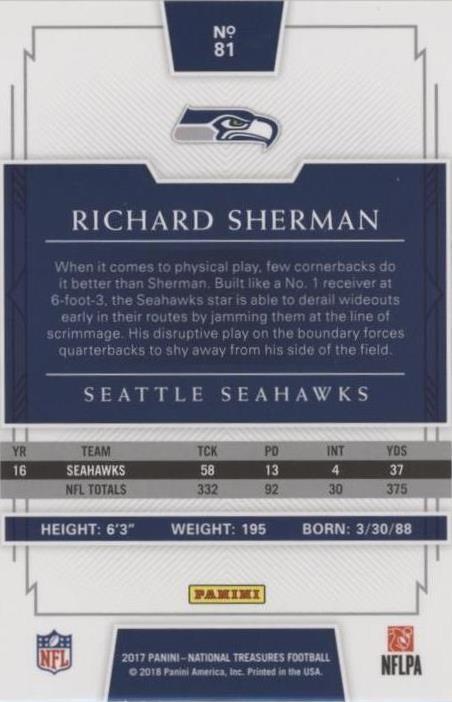 2017 Panini National Treasures Richard Sherman #81 for sale | eBay