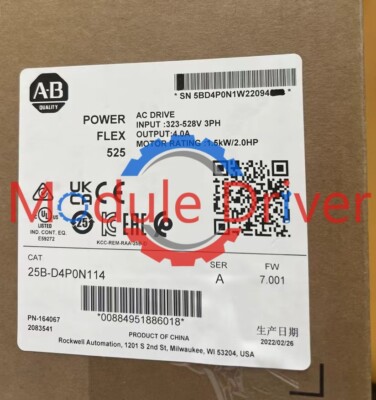 Allen-Bradley AB 25B-D4P0N114 PowerFlex 525 AC Drive 1.5kW 2HP Factory ...
