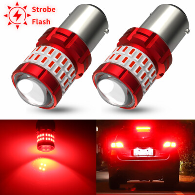 1157 LED Strobe Flashing Brake Stop Tail Parking Light Bulb Bright Red ...
