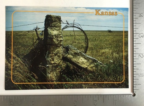 Vintage Postcard Kansas Limestone Posts supporting Bared Wire Fences ...