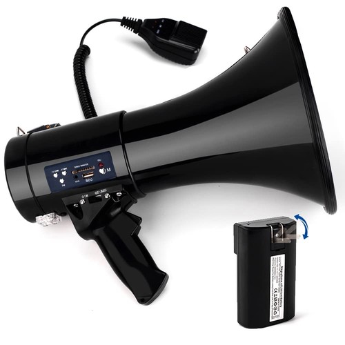 Professional 50 Watt Megaphone Bullhorn with Detachable Microphone, USB ...