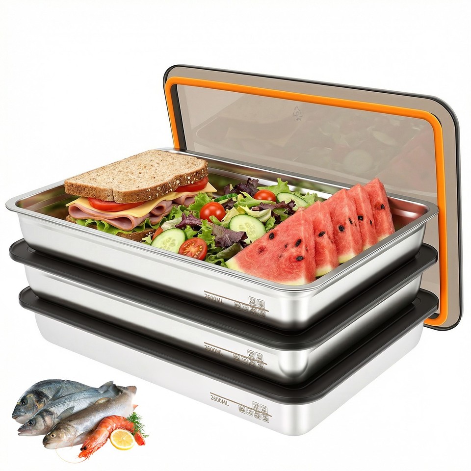 3 Pack Stainless Steel Food Container with Lid Metal Storage Container ...