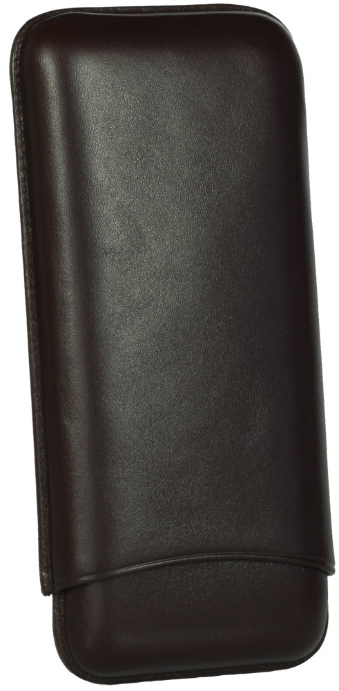 MARTIN WESS BROWN SMOOTH GOATSKIN / COWHIDE LEATHER 3 CORONA CIGAR CASE ...