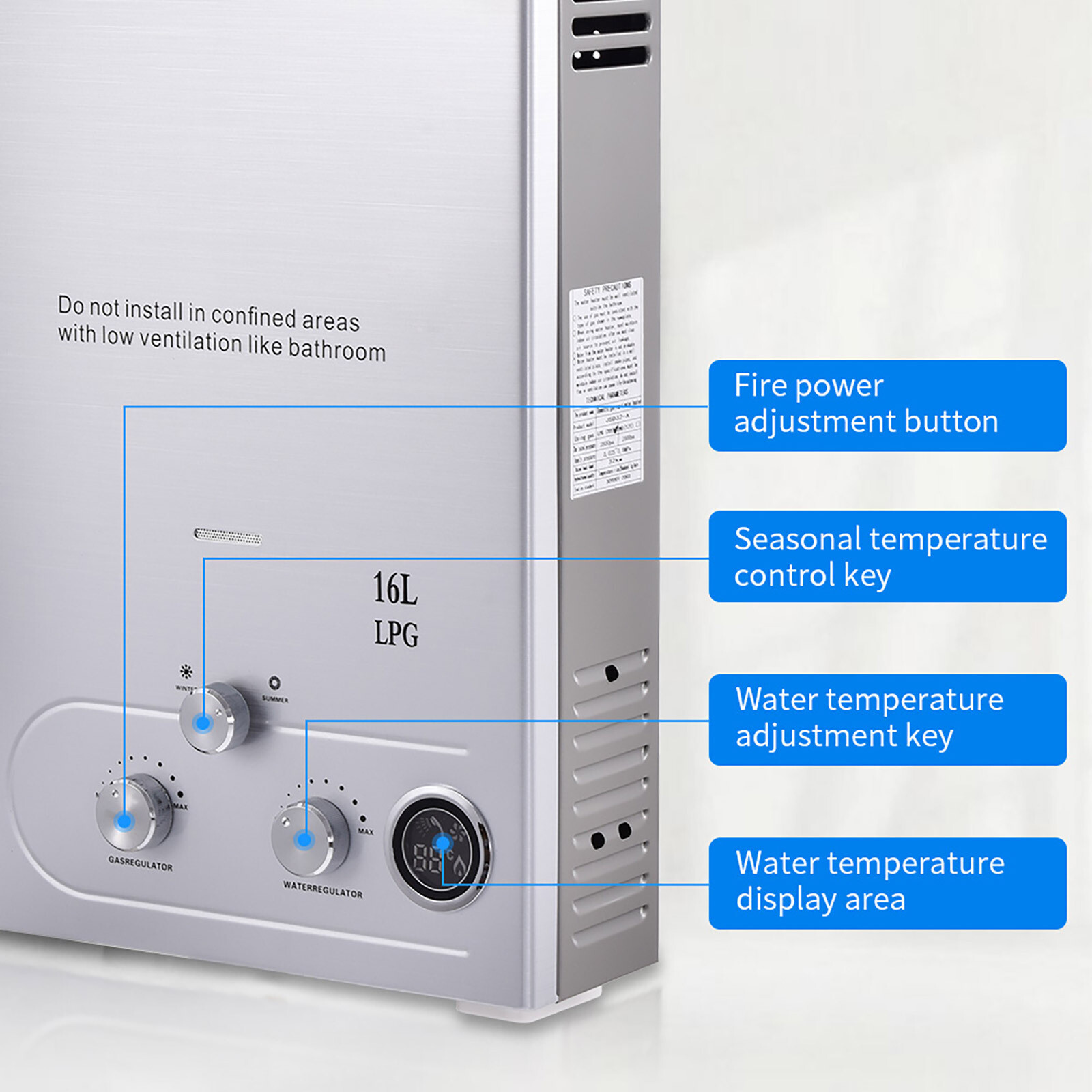 16L Portable Instant Gas Hot Water Heater LPG Camp Shower Boiler ...