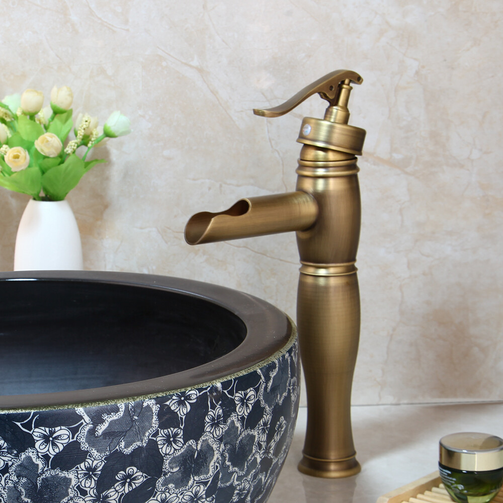 Black Round Ceramic Wash Basin Bowl Sink Antique Brass Mixer Faucet Tap ...