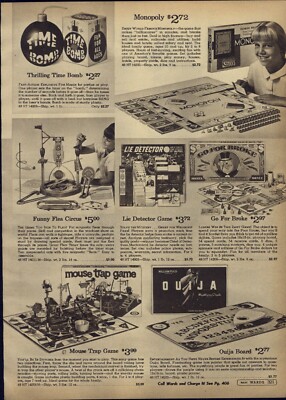 1966 PAPER AD Monopoly Game Ouija Board Funny Flea Circus Operation ...