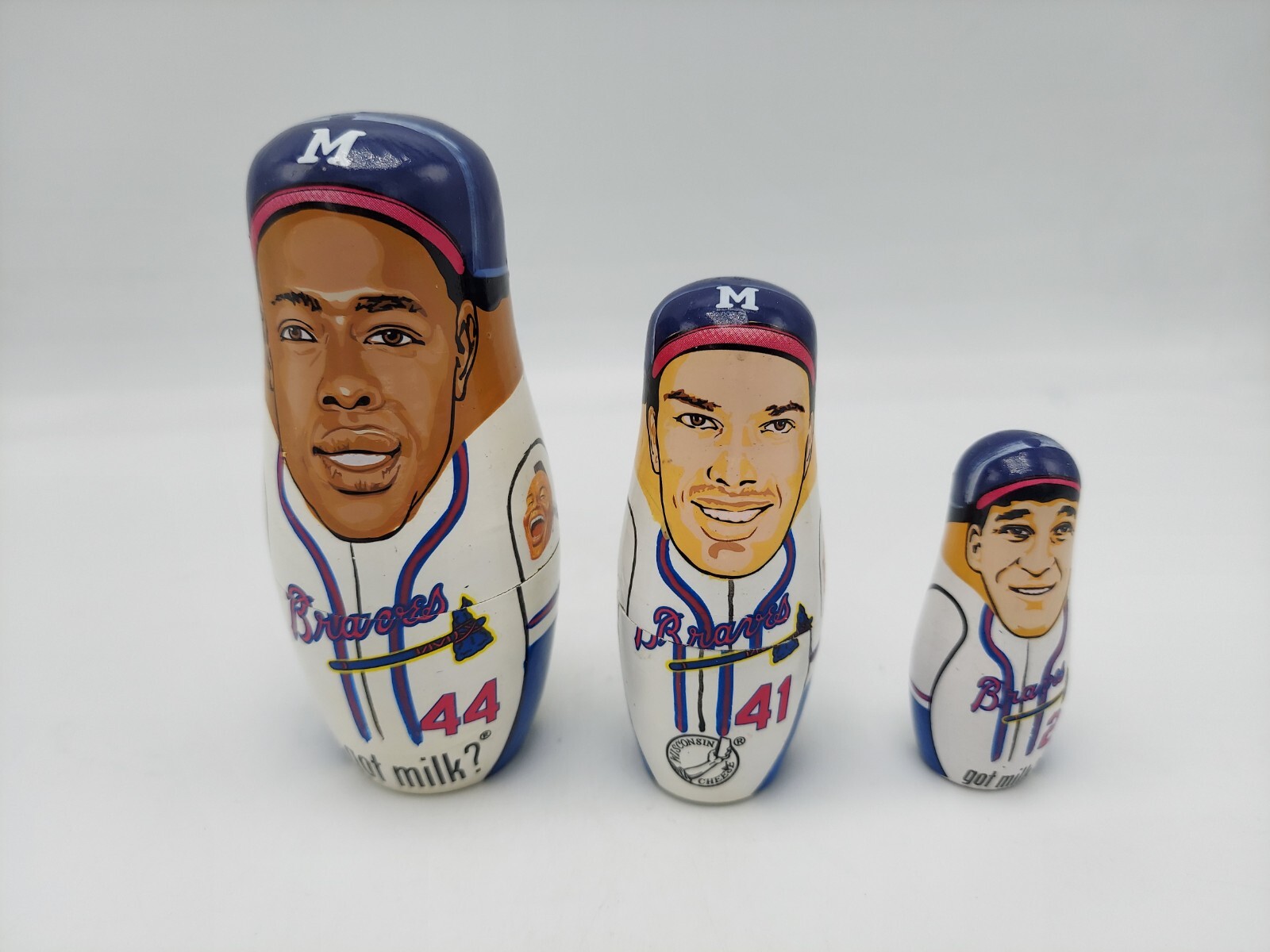 MLB Wooden Nesting Dolls Milwaukee Braves Hank Aaron Eddie Matthews ...