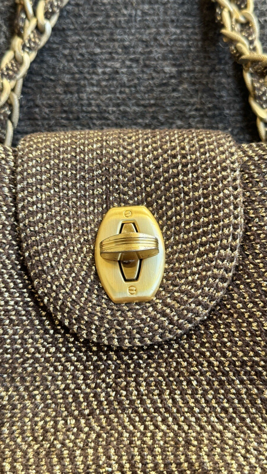 Eric Javits Small Hand Squishee Chain Strap Purse Brown/Gold Purse Bag ...
