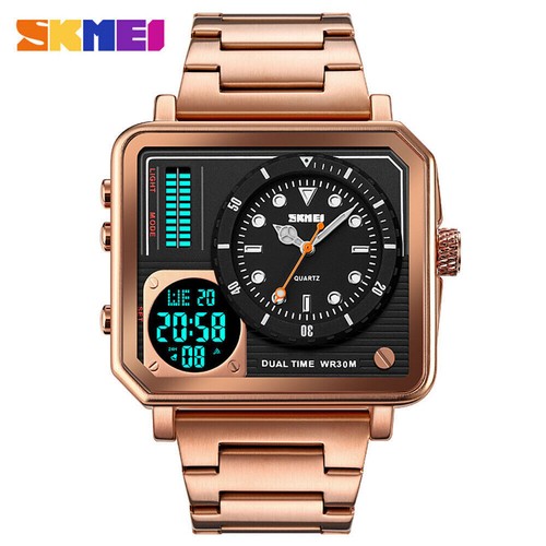 SKMEI Men Quartz Watch LED Square Digital Watches Casual Male Steel ...