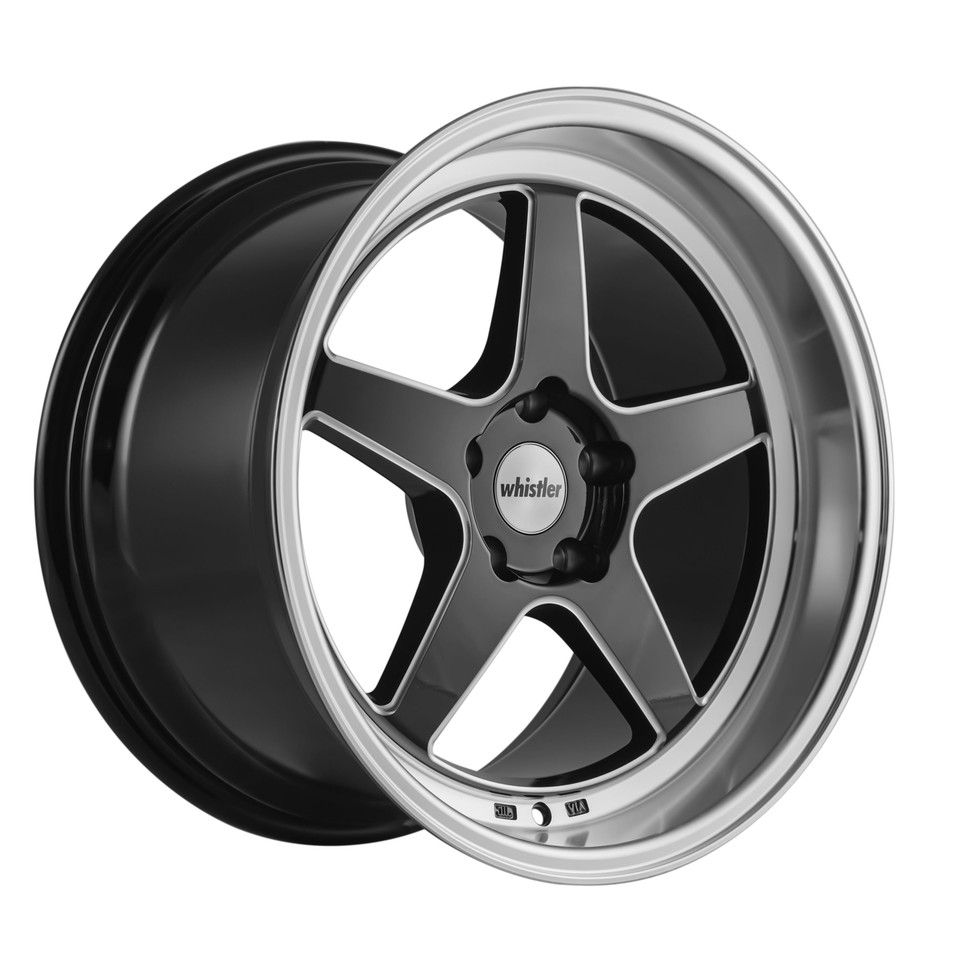 18x9.5 +20 Whistler KR2 5x114.3 Gloss Black Machined Lip Wheels (Set of ...