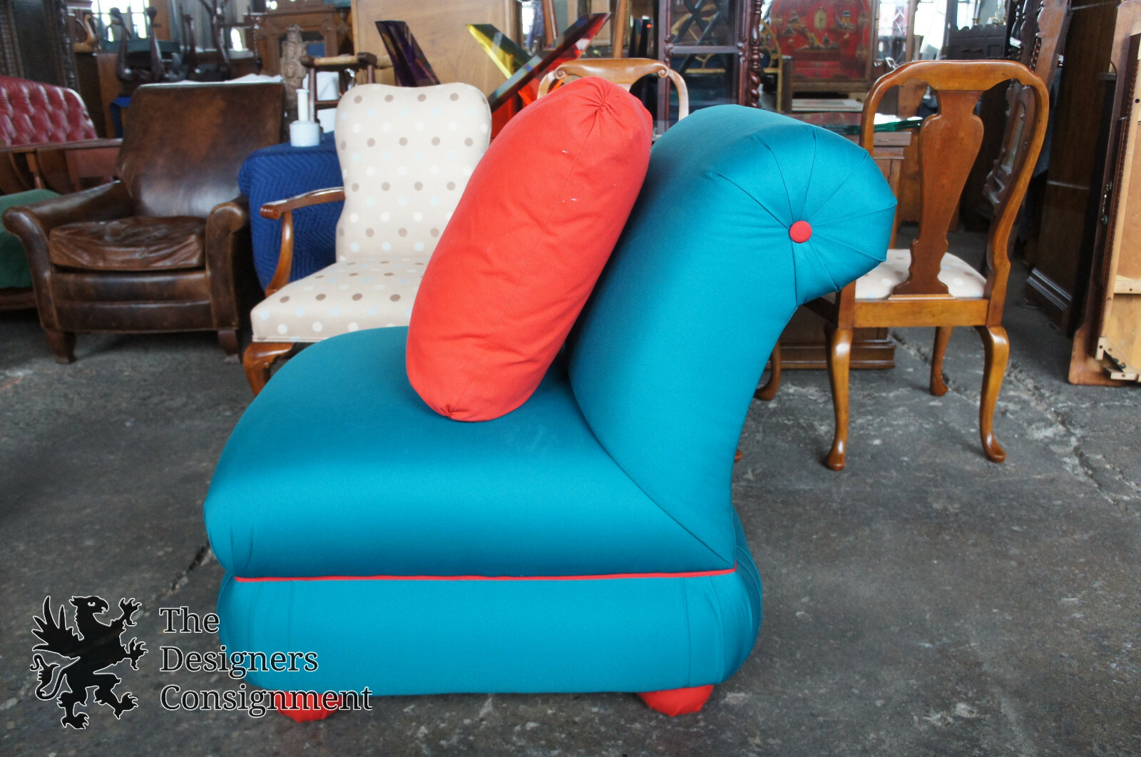 Post Modern Overstuffed Turquoise Blue Upholstered Slipper Chair ...
