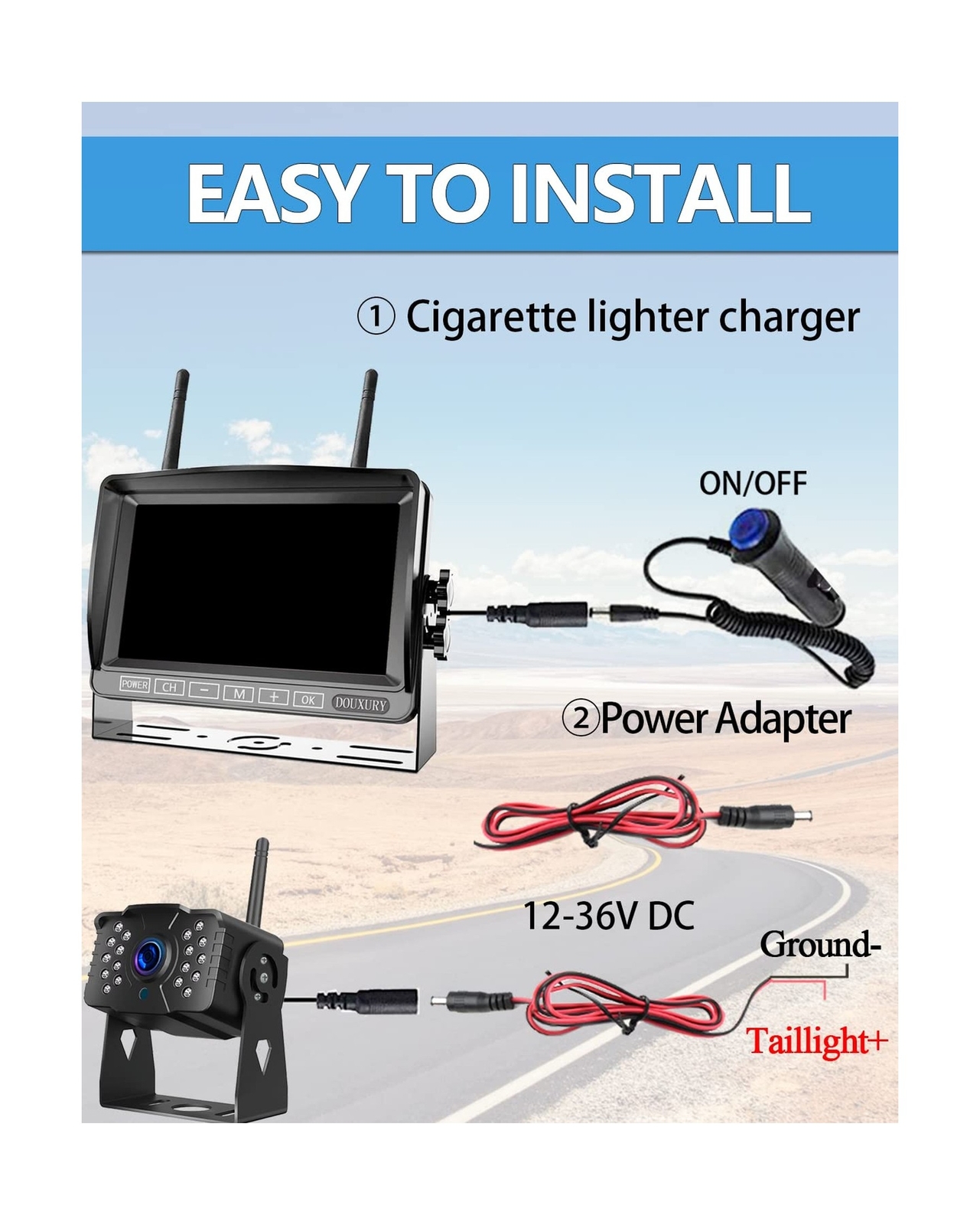 Douxury Wireless Digital Backup Camera Ip69 Waterproof HD 1080p LCD 7 ...