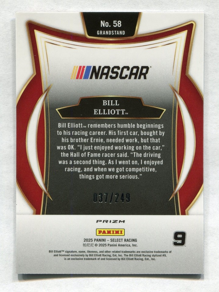 Bill Elliott 2025 Panini Select Red and Blue Prizm #249 NASCAR Racing ...