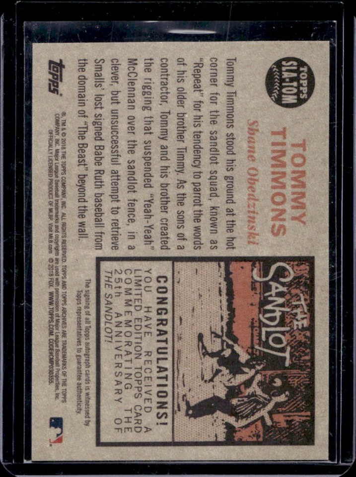 2018 Topps Archives Tommy Timmons The Sandlot Auto #SLA-TOM | eBay