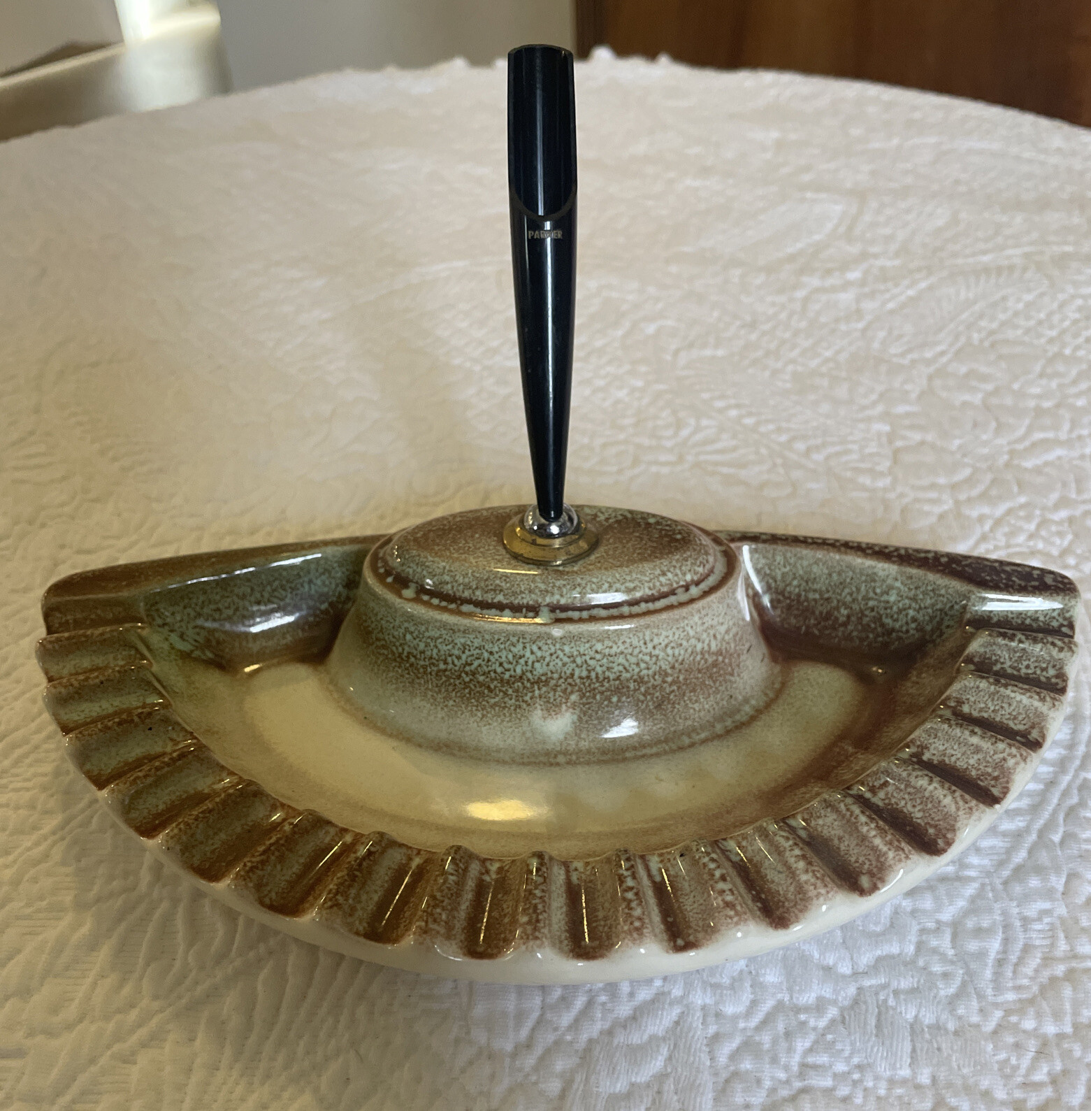 Nice Vintage Mid-Century Parker Fountain Pen Desk Set, Glazed Ceramic ...