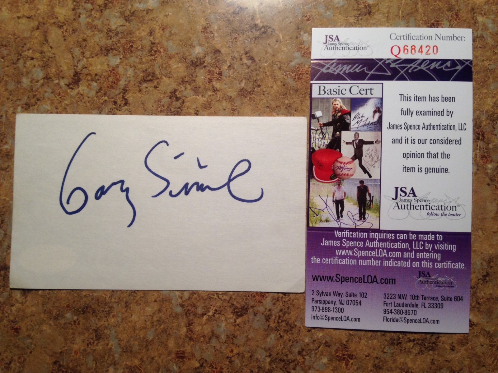 Gary Sinise SIGNED CARD JSA SPENCE 100% CERTIFIED AND AUTHENTIC | eBay