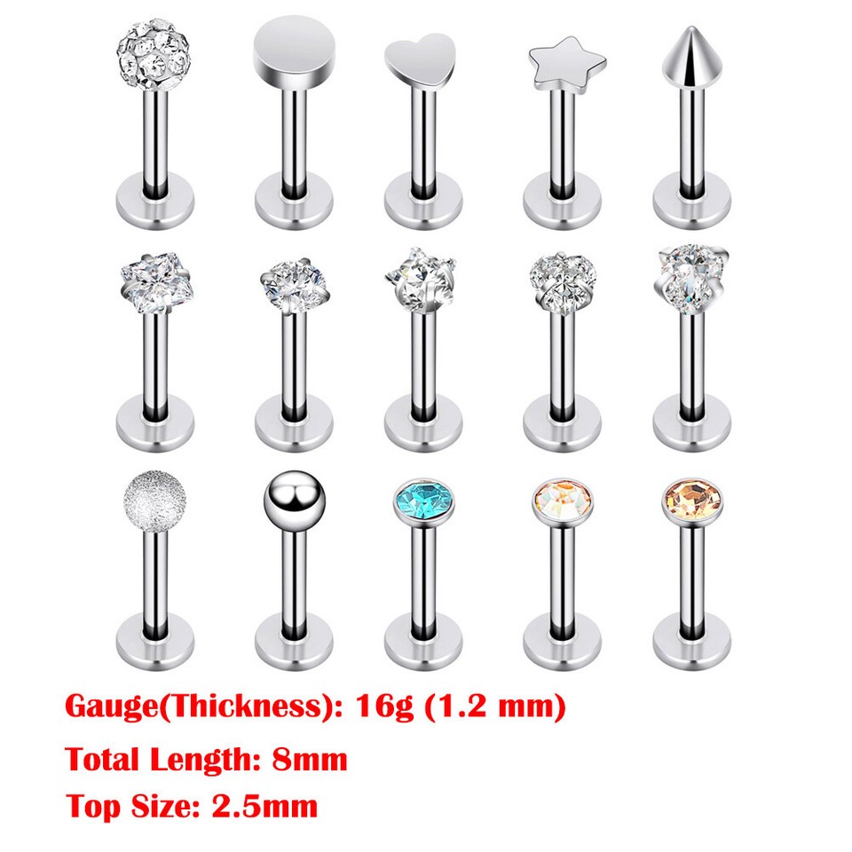 16G Labret Rings Lip Studs Surgical Steel/UV Nose Ring Tragus Cartilage ...