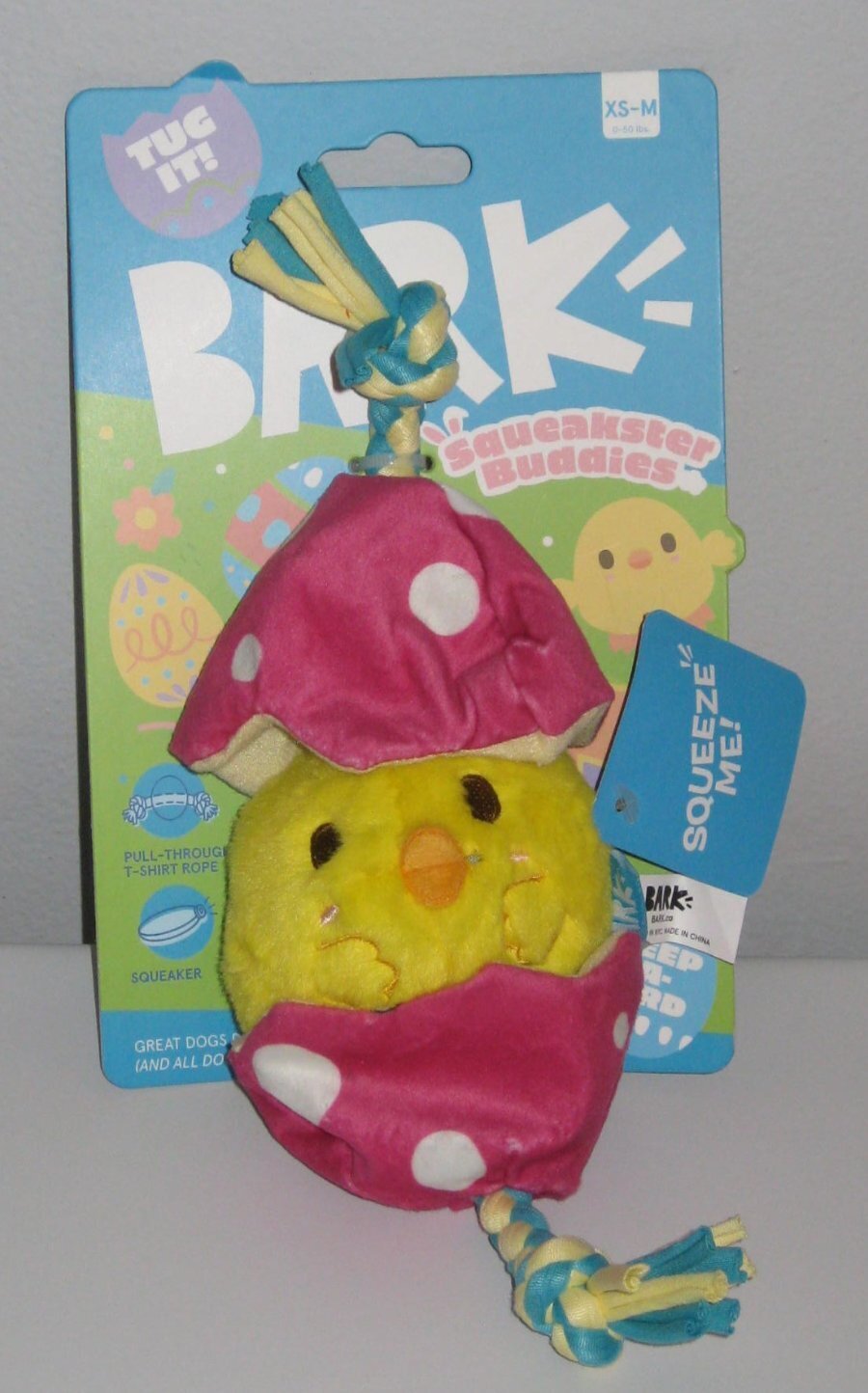 Bark Dog Toy SQUEAKSTER BUDDIES XS S M 0-50 lb Chicken Rope Tug Squeaks ...