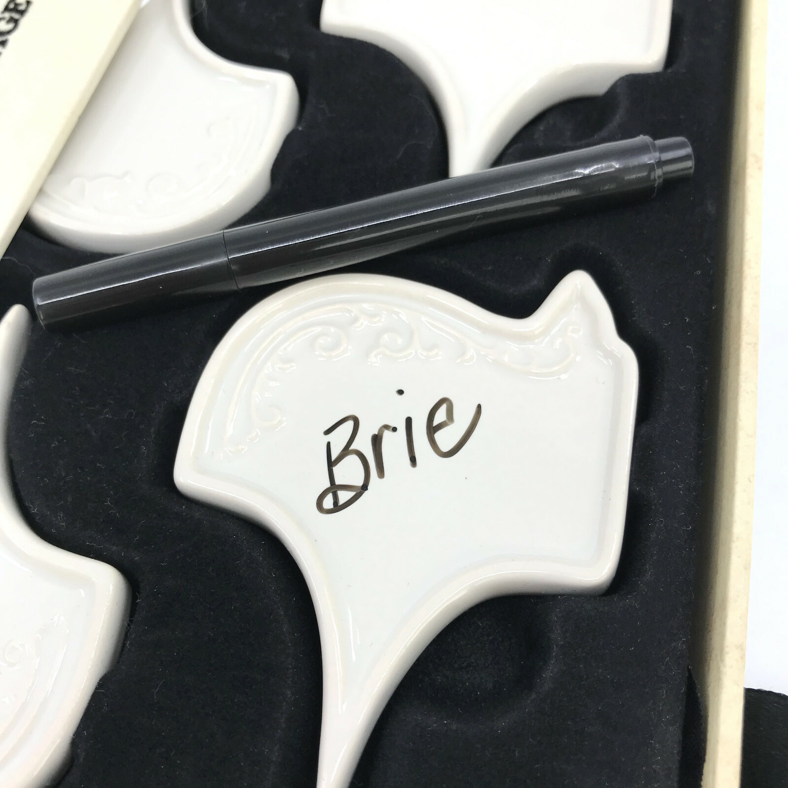 Ceramic Cheese Marker Picks Reusable Set 6 w Pen Petite Maison Boxed ...