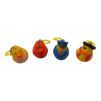Lot Of 4 Mini Rubber Duck Keychain 2” Policemen Pirate Basketball Baby ...