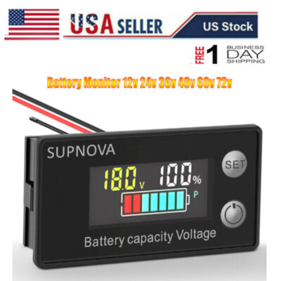 LCD Display DC Battery Monitor Meter 12v 24v 36v 48v 60v 72v For Car RV ...