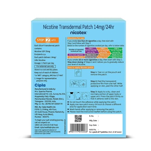 Cipla Nicotex Nicotine Transdermal Patch Quit Smoking 7 Patches (Step 2 ...