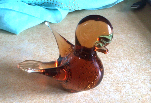 Vintage Art Glass Amber Bird/duck Paperweight controlled bubbles inside ...