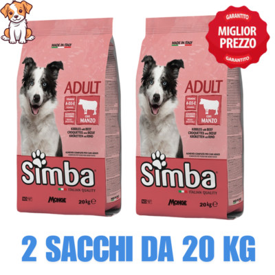 2 Sacchi Monge SIMBA Crocchette per CANI Adulti Manzo Sacco da 20 kg ...