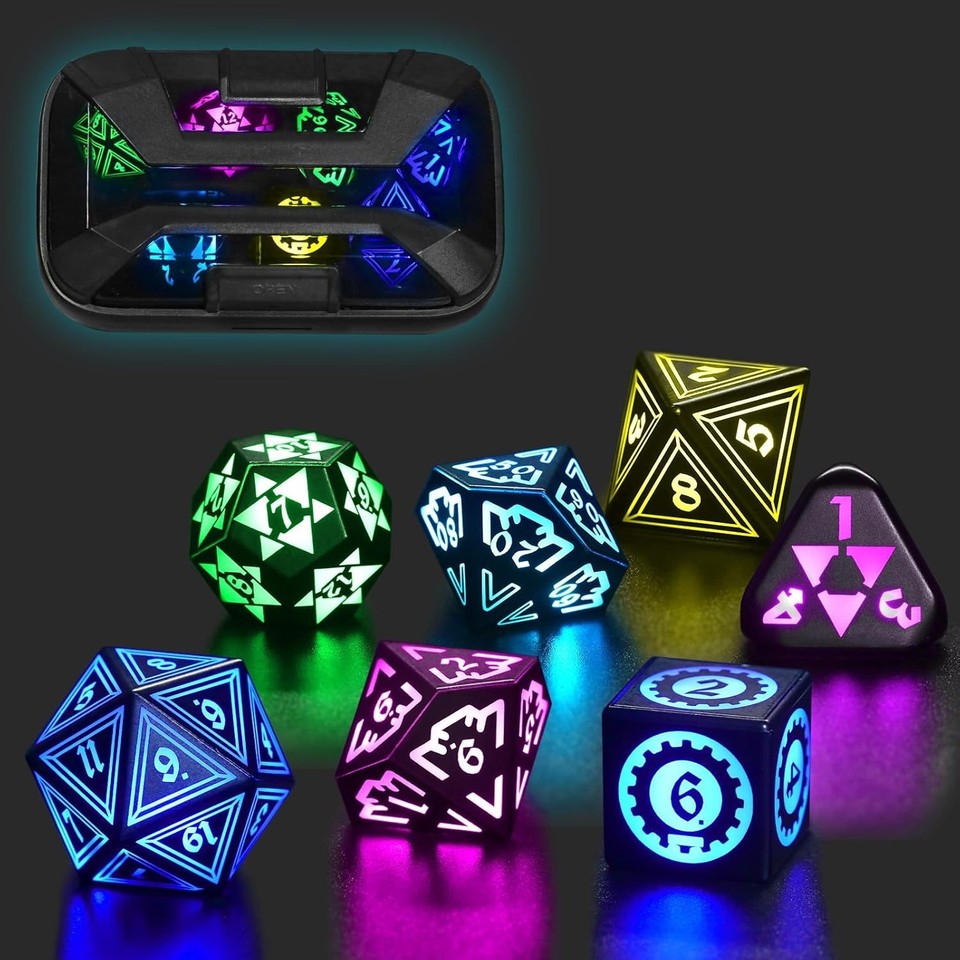 Dungeons and Dragons Rechargeable Polyhedral Dice Set - 7 RGB Colors ...