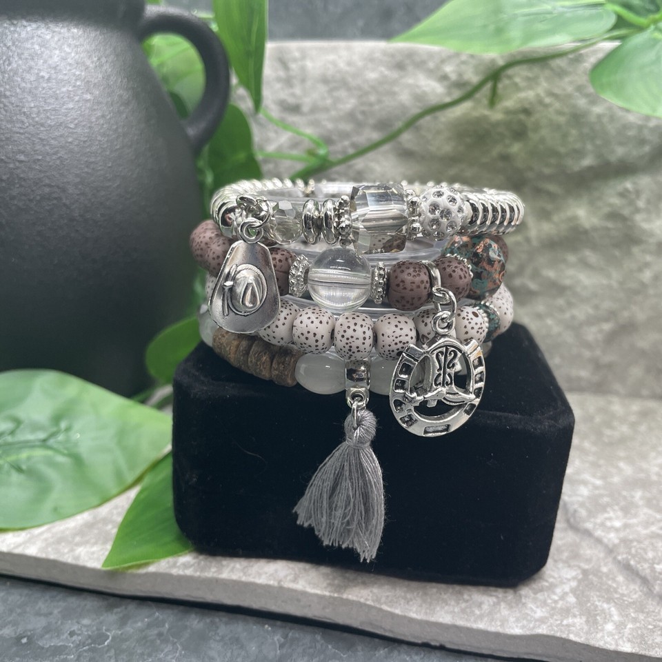 4 PC Handmade Beaded Stackable 6.50" Plus Stretch Bracelet Set Western ...