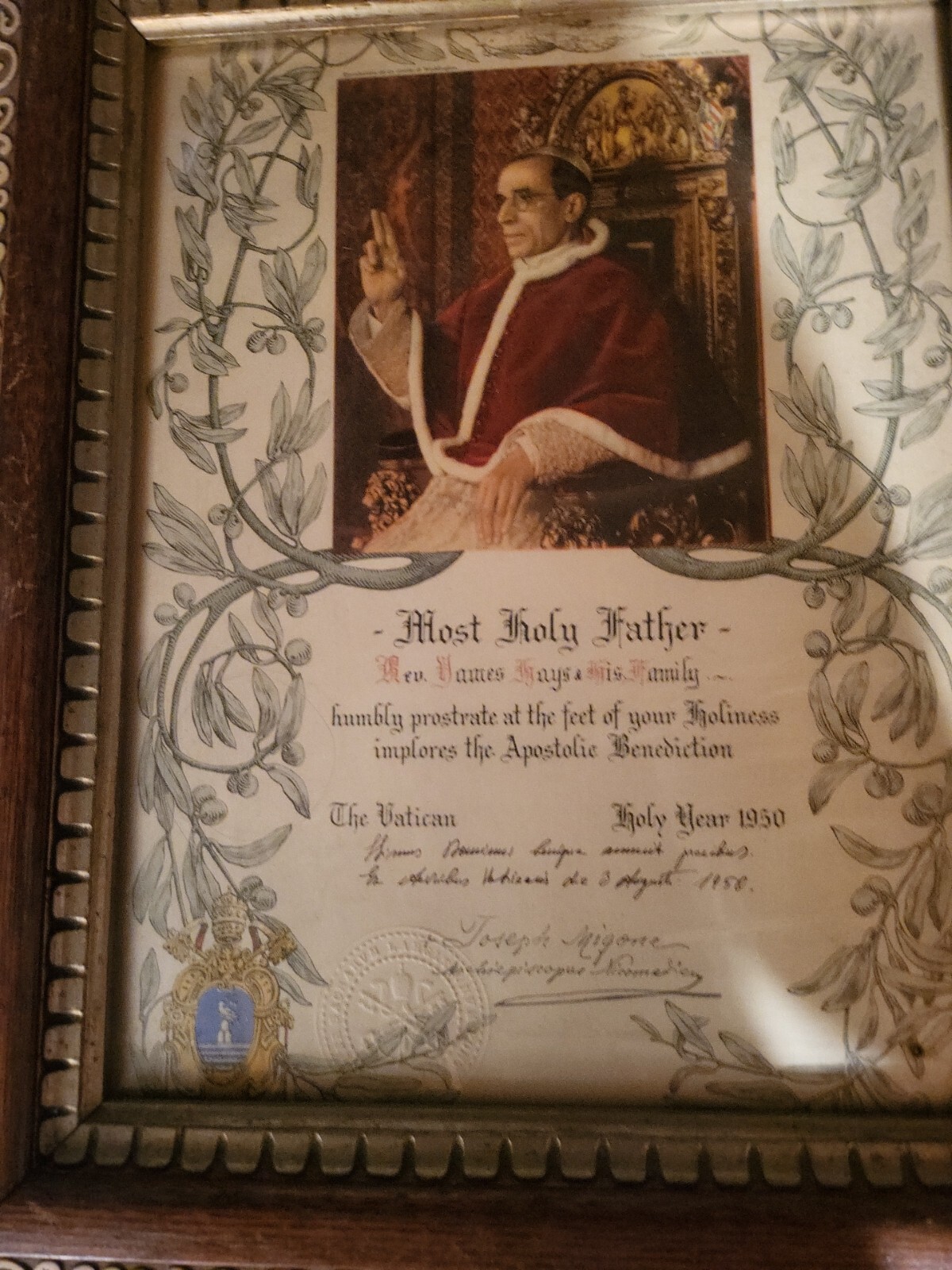 Vintage 1950 The Vatican Joseph Migone signed religious framed | eBay