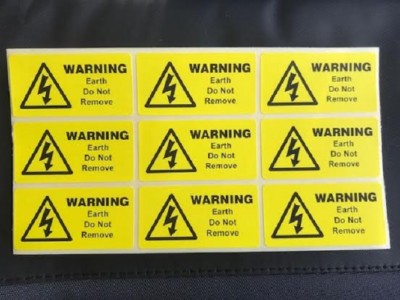 45 x Warning Earth Do not remove. labels, electrical stickers 49 x25mm ...