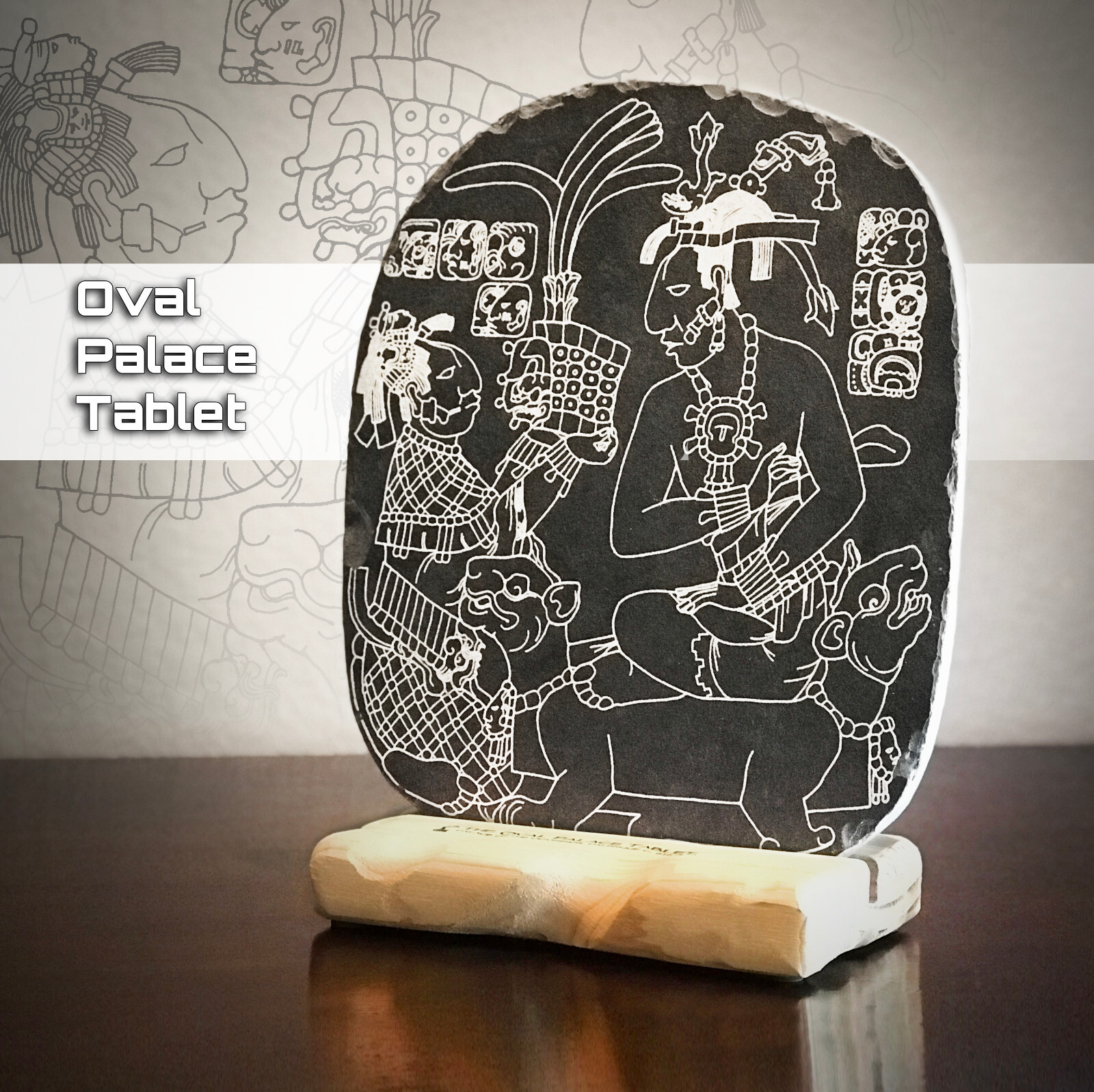 Maya Oval Palace Ancient Tablet Mexico Palenque Pakal on Shaped Black ...