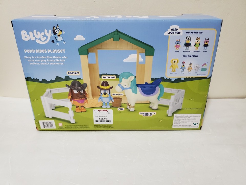 Bluey Pony Rides Exclusive Playset Stablehand Bluey, Biscuits & Pony ...