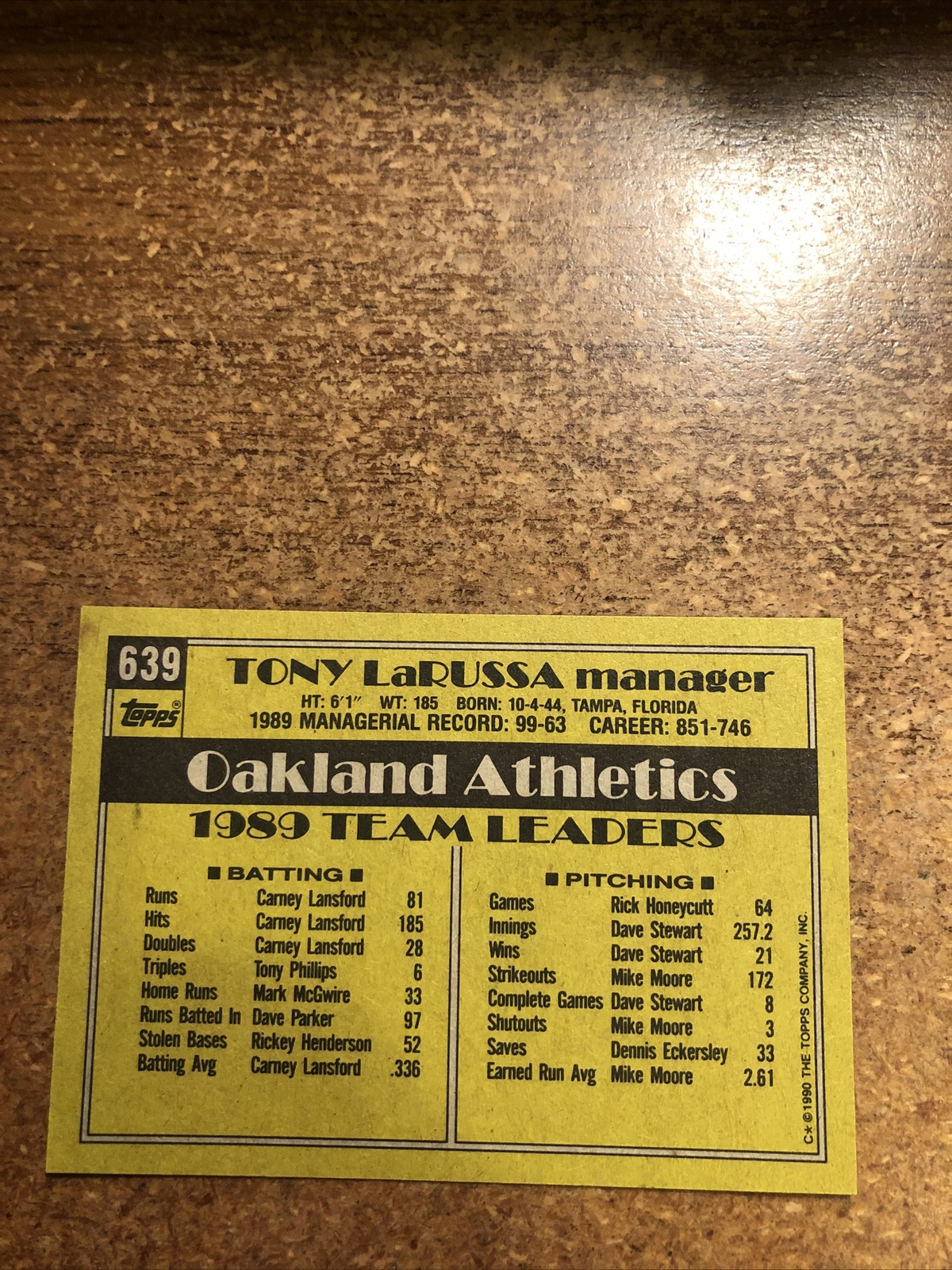 1990 Topps Baseball # 639 Tony LaRussa A's Manager | eBay